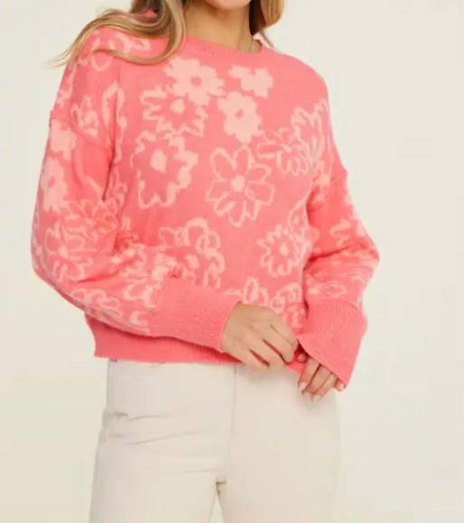 Lush | Sweaters | New Lush Tommy Floral Print Sweater In Peony Pink ...